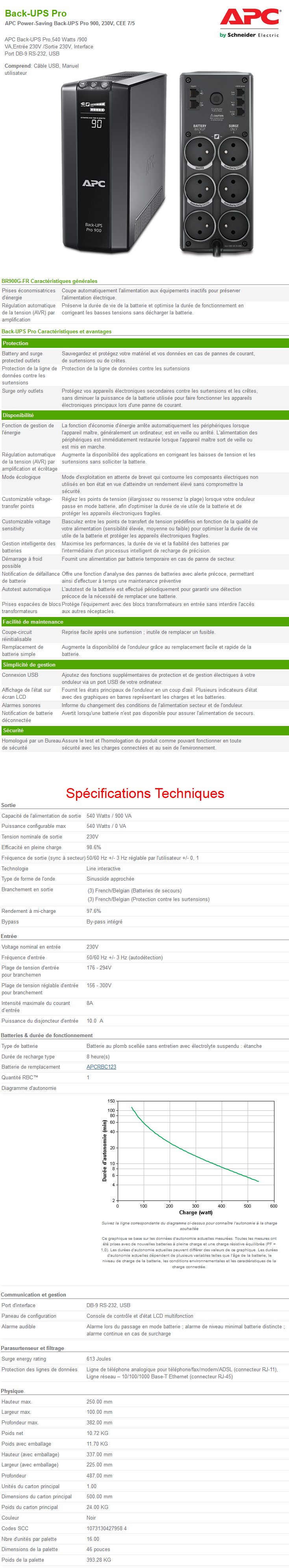 Onduleur Apc BR900G-FR Line-interactive Pro 900 VA BACK-UPS Maroc ...